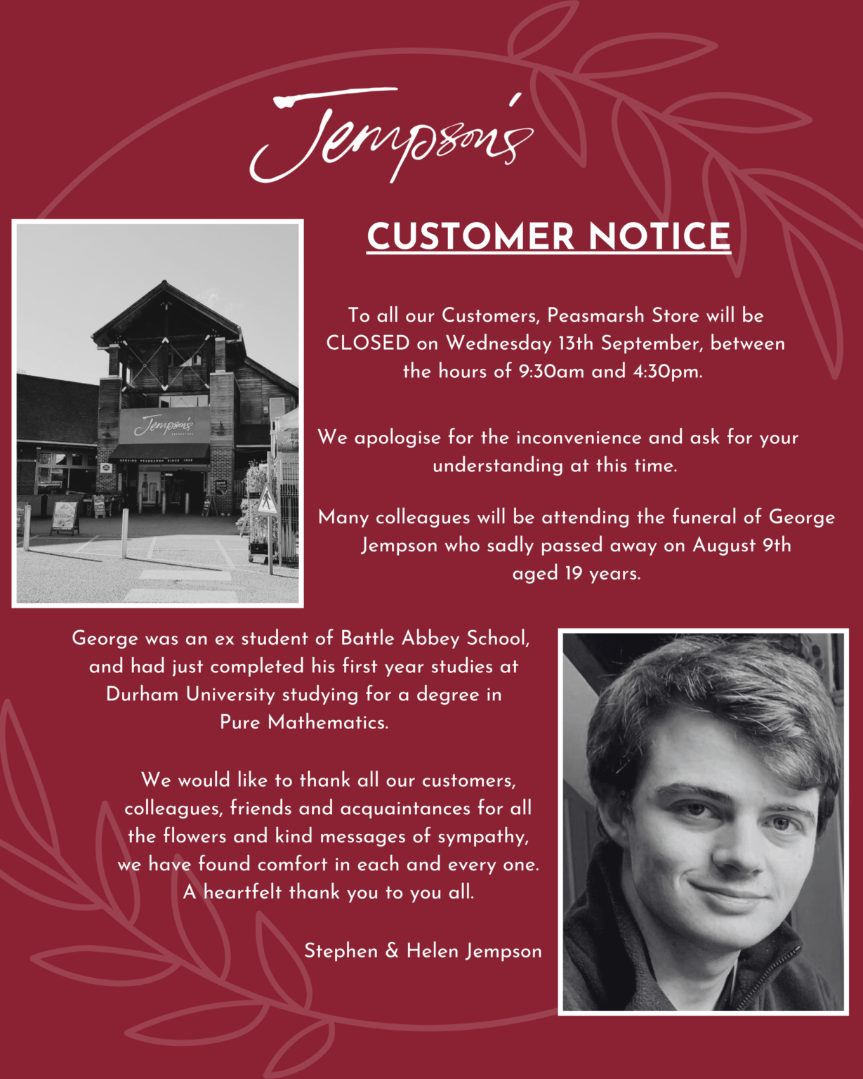 Important Notice regarding Peasmarsh Store – Jempsons