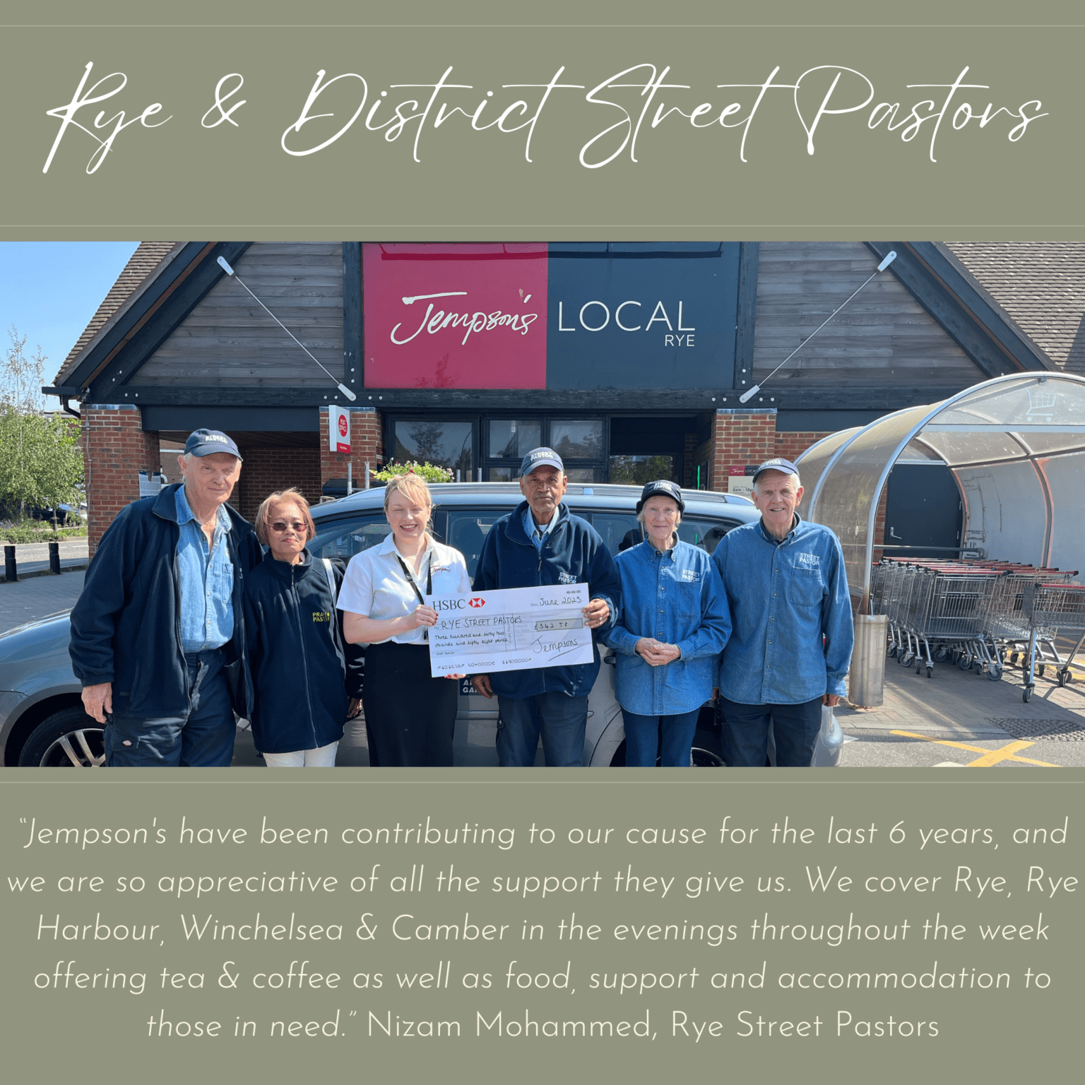 We are delighted to donate to a fantastic organisation in Rye! – Jempsons